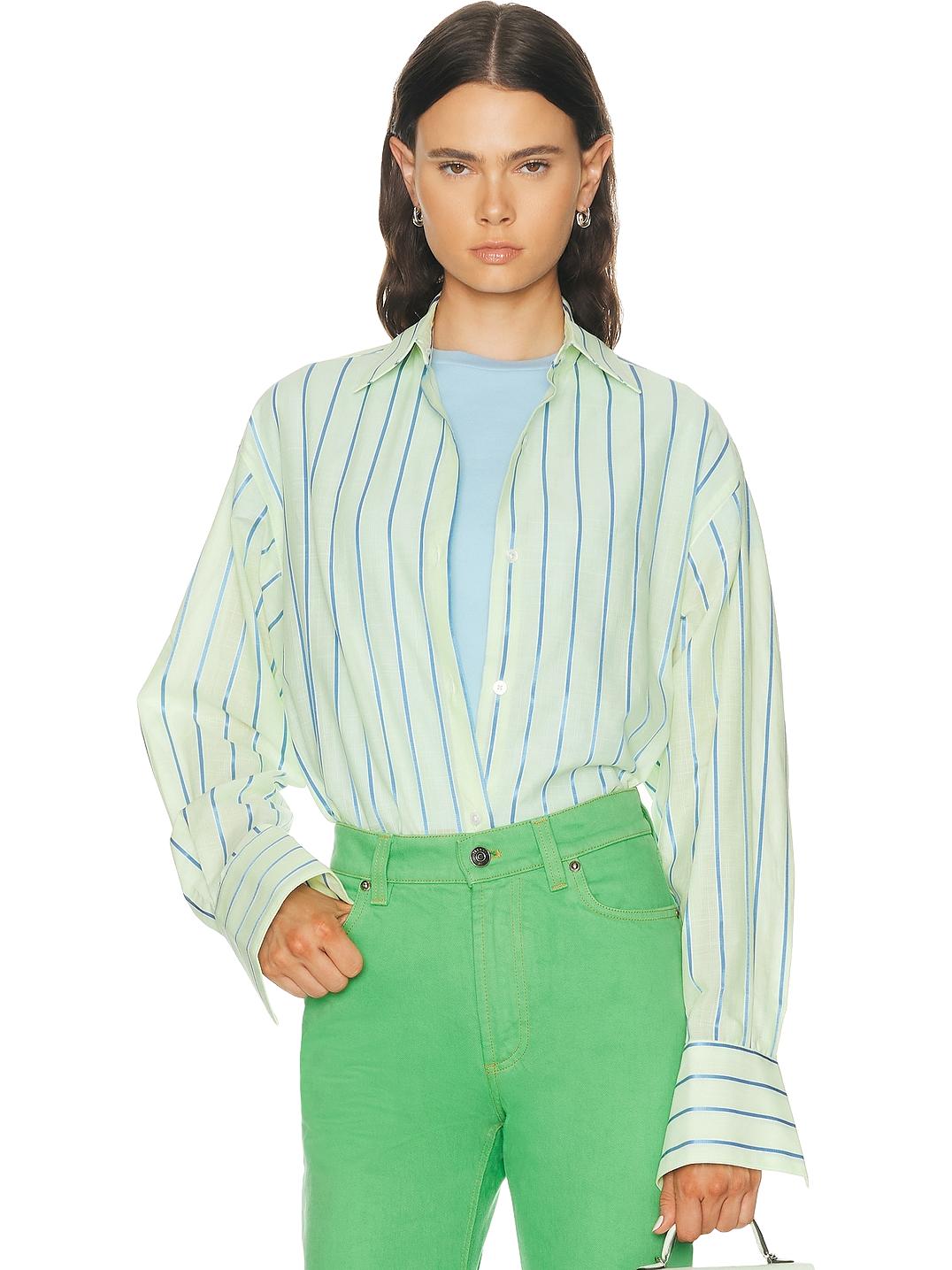 RENGGLI RENGGLI Stripe Boxy Long Sleeve Button Up Shirt